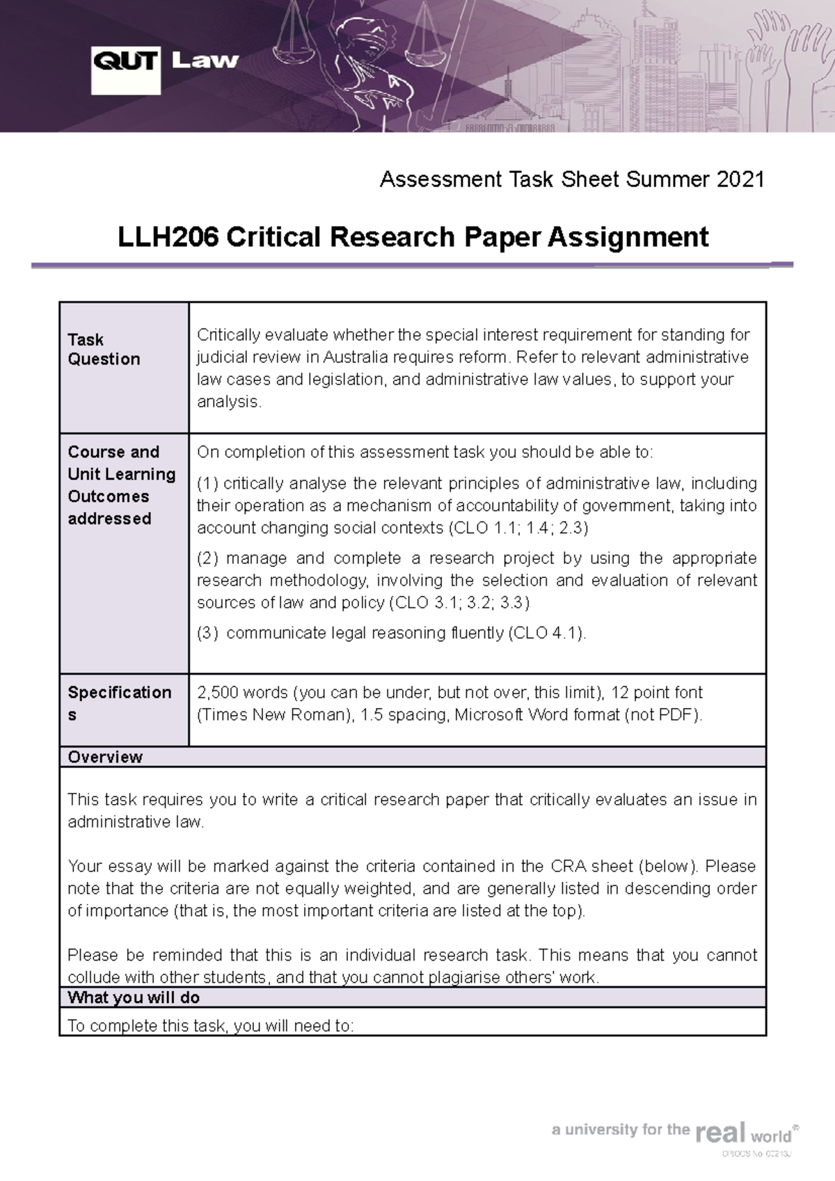 LLH206 Task 1 Assignment Summer 2021 - Assessment Task Sheet Summer ...