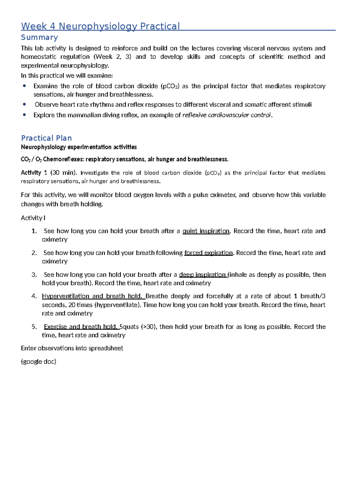 Neuro prac I. Homeostatic control - Week 4 Neurophysiology Practical Summary This lab activity ...