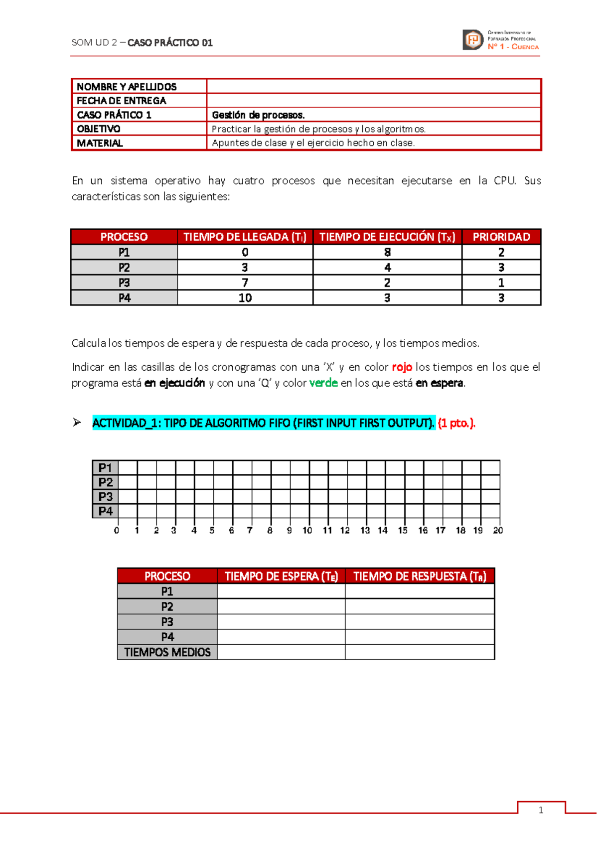 CP 01 UD2 Gestión de procesos - SOM UD 2 – CASO PRÁCTICO 01 1 NOMBRE Y APELLIDOS FECHA DE ...