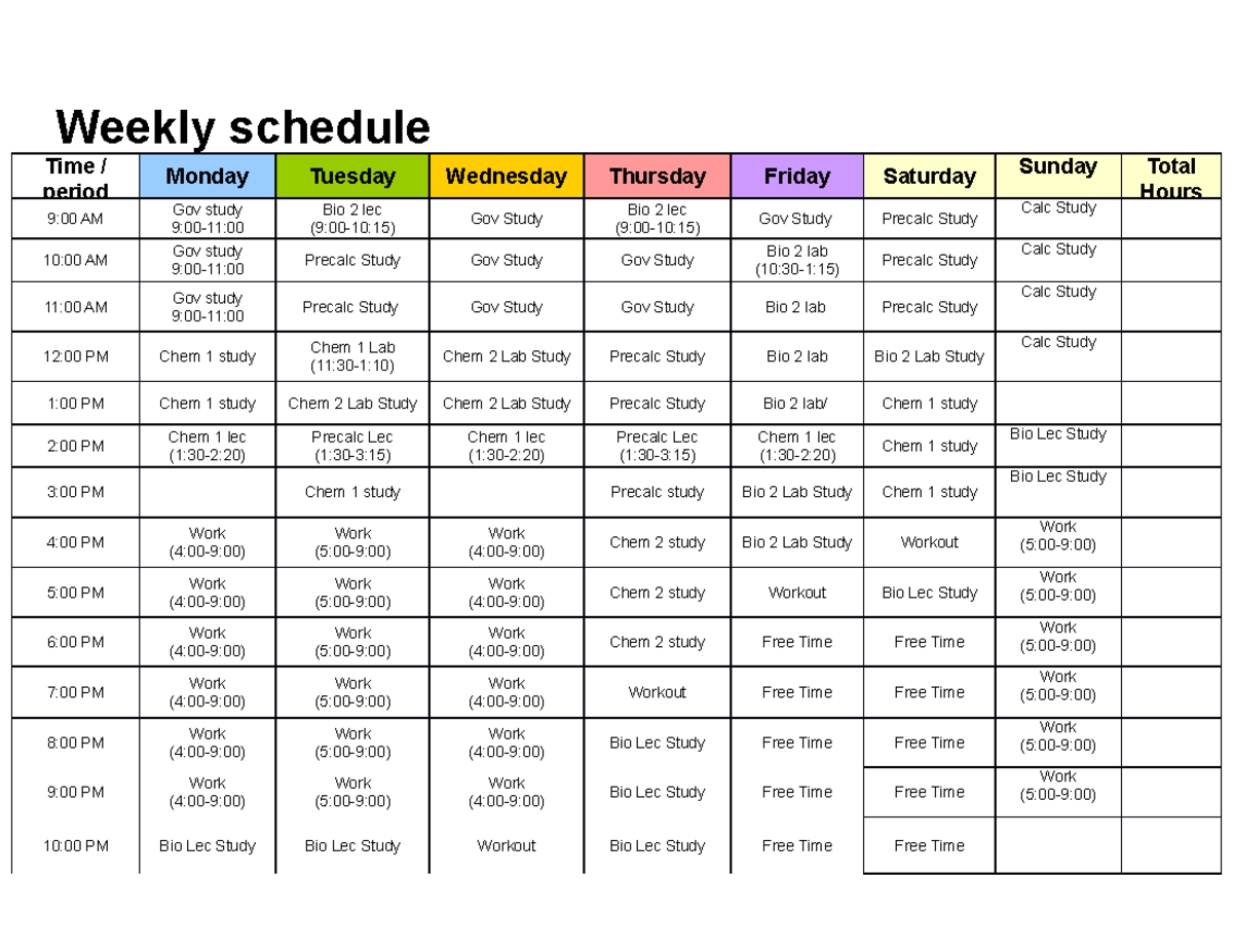 ztuff it pretty cool heeyyba a - Weekly schedule Time / period Monday ...
