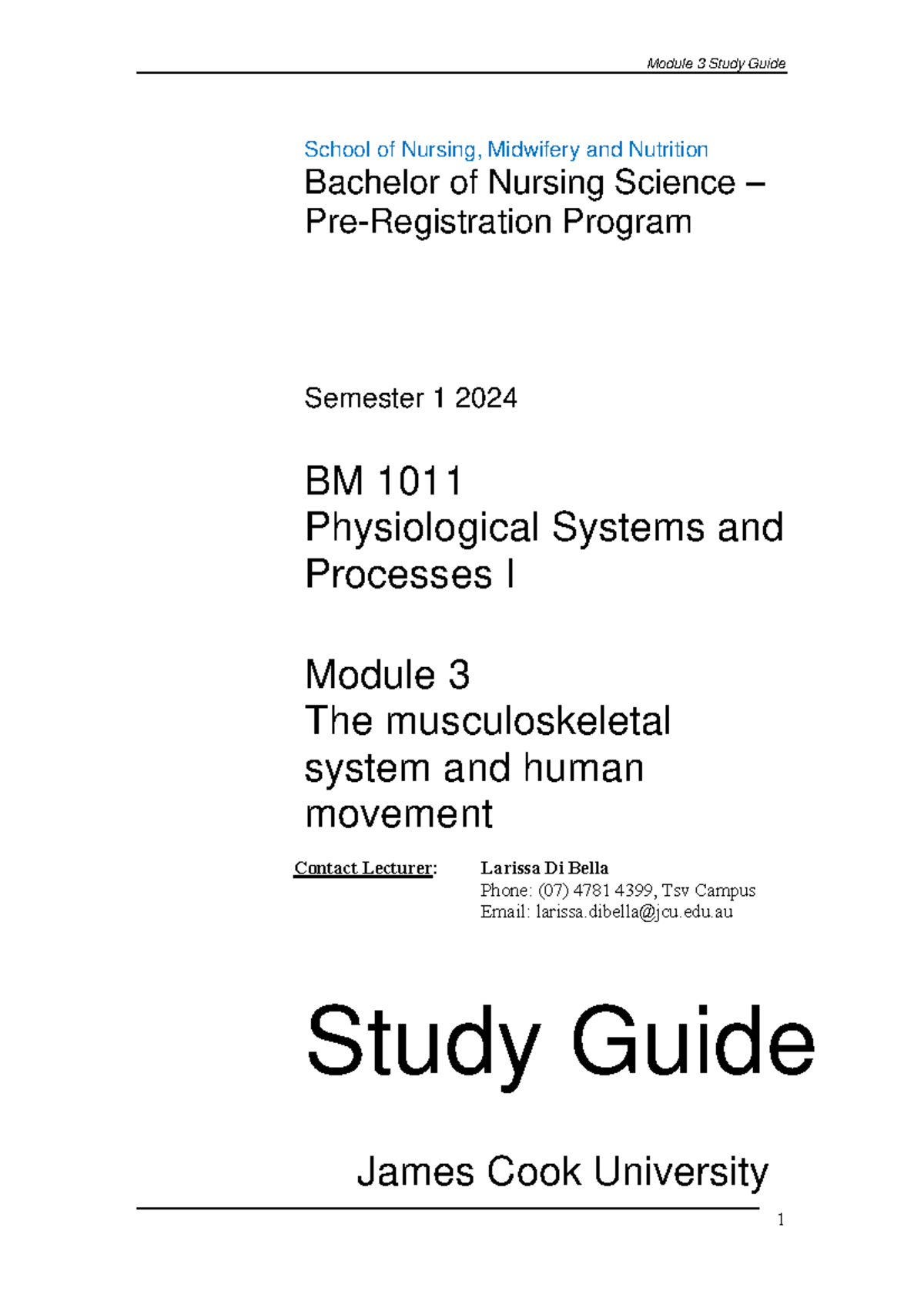 BM1011 2024 Study Guide Module 3 The musculoskeletal system and human ...