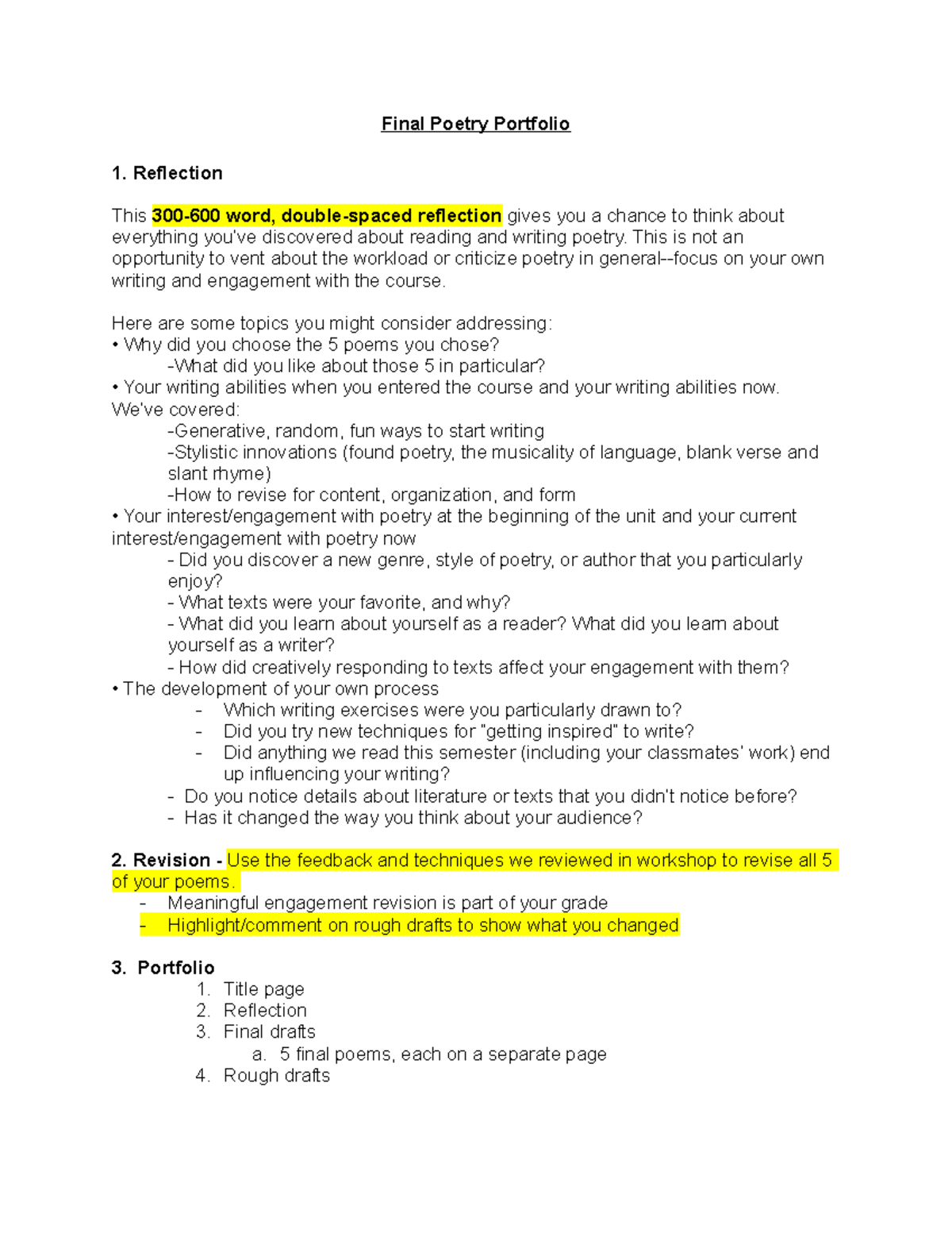 - Final poetry portfolio - Final Poetry Portfolio 1. Reflection This ...