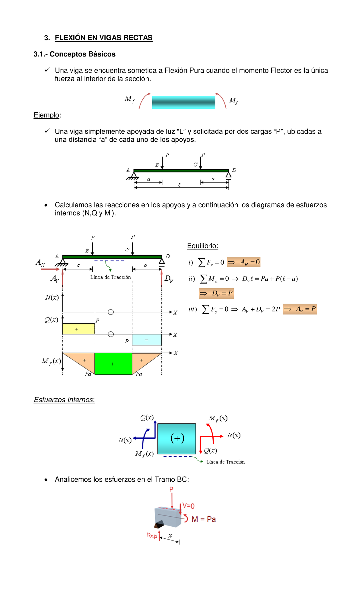 Análisis de esfuerzos de flexión en vigas - 3. FLEXIÓN EN VIGAS RECTAS 3.- Conceptos Básicos Una ...