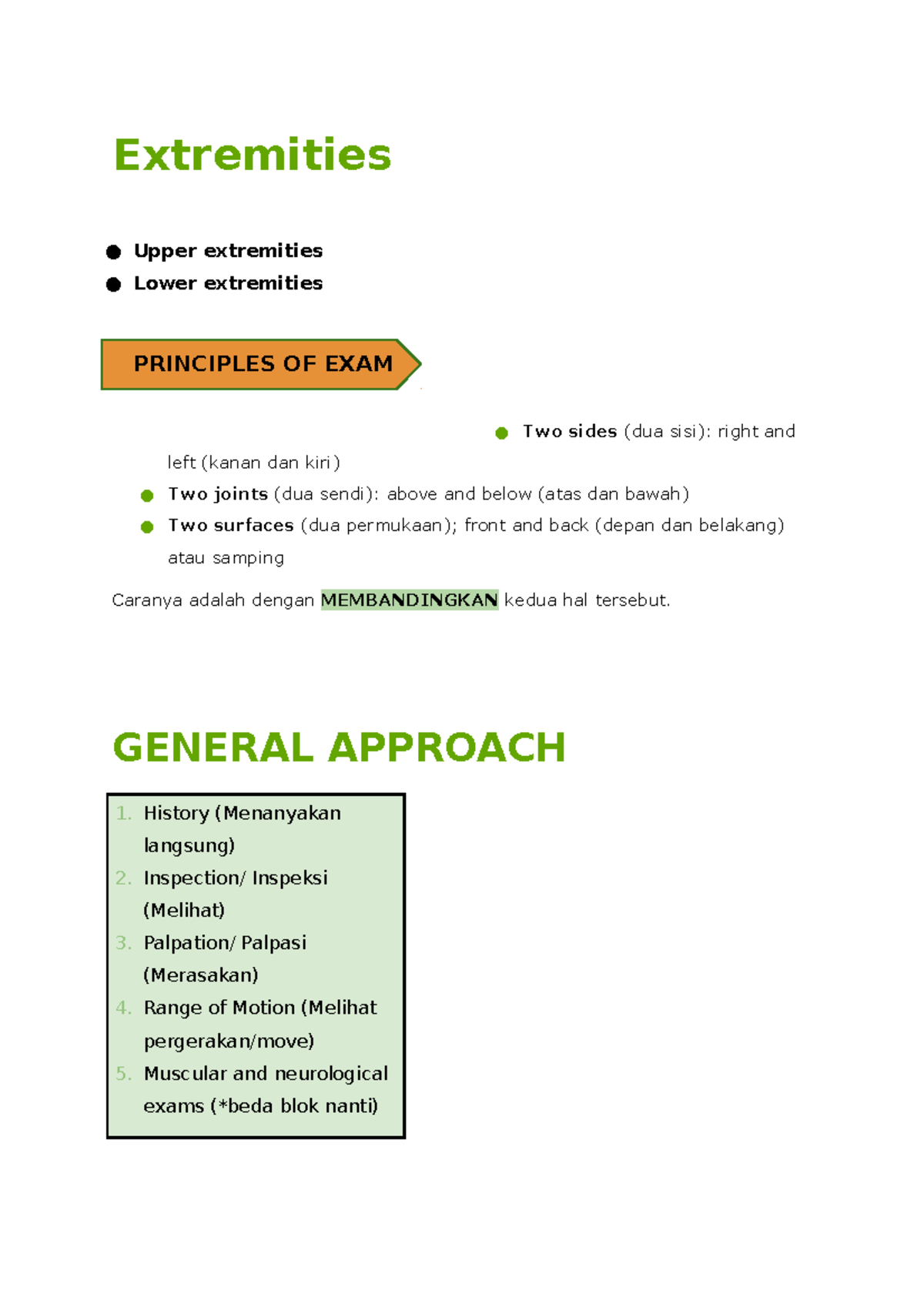 Extremities Physical Examination - Extremities Upper extremities Lower ...