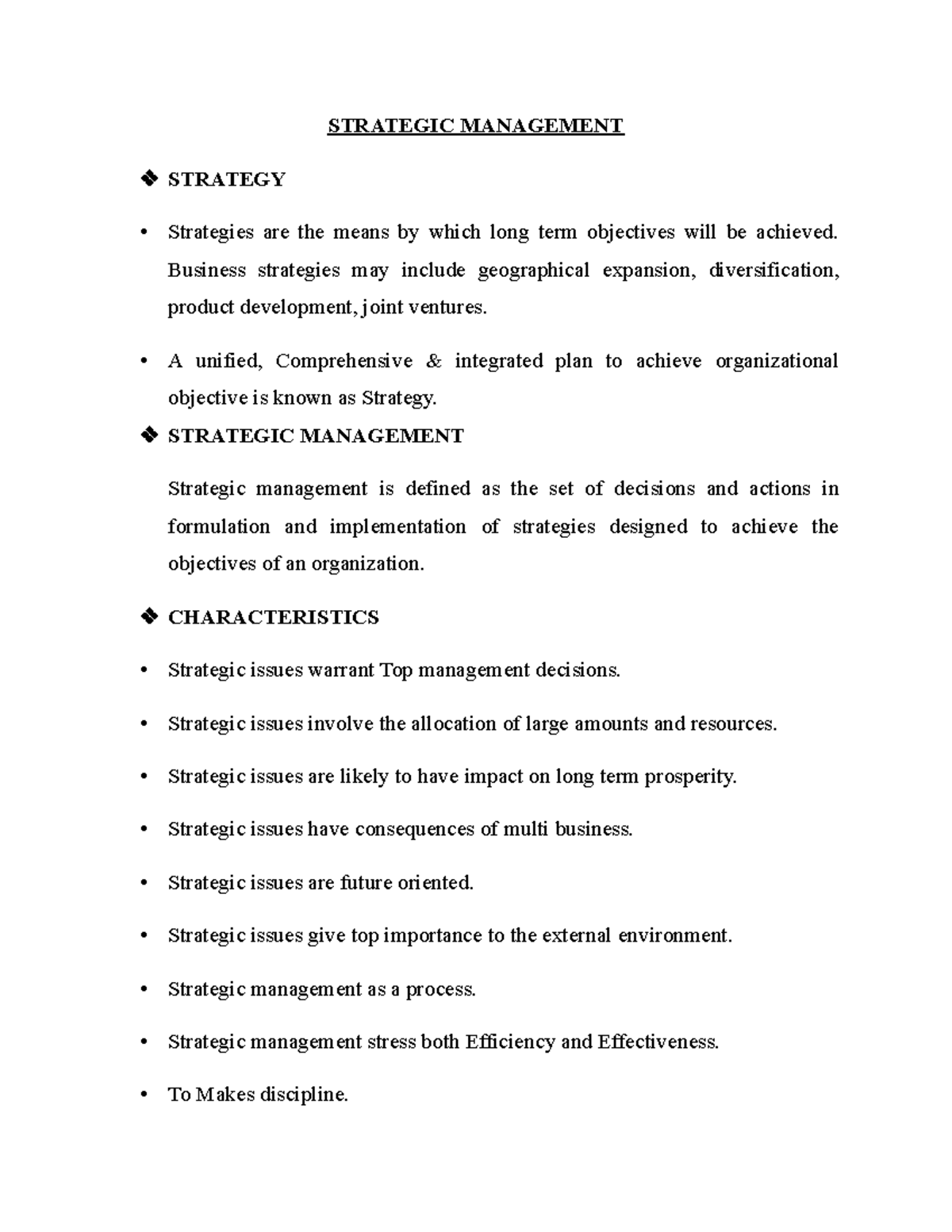 5 Strategic Management Notes - STRATEGIC MANAGEMENT STRATEGY Strategies ...