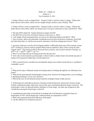 HSEV 101 - CHEM 101 Fall 2021 Exam no. 4 - HSEV 101 - CHEM 101 Exam no. 4 Due November 17, 2021 ...