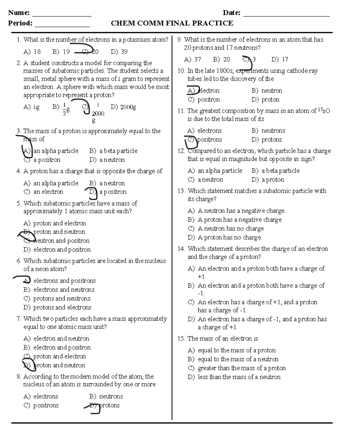 Final EXAM Review Questions SC - Name: _______________ Date ...