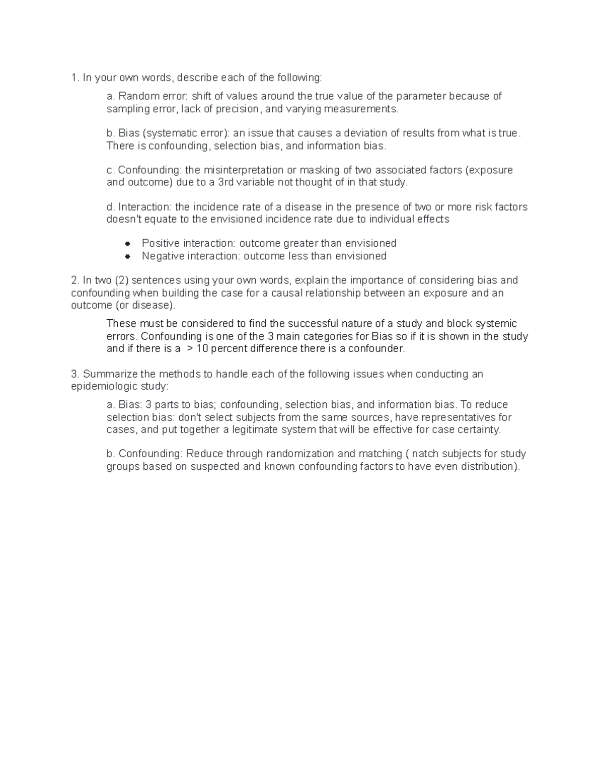 Module 8 - assignment for epidemiology - In your own words, describe each of the following: a ...