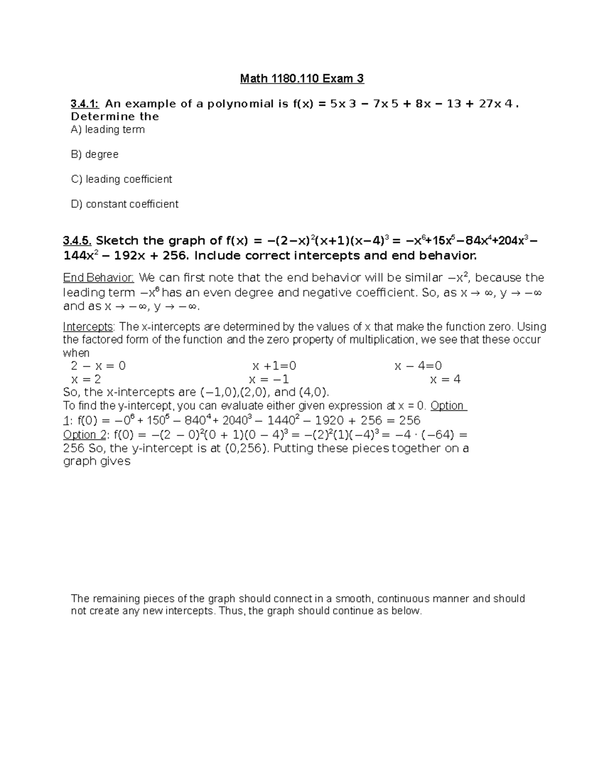 Math 1180 Exam 3 Review - Math 1180 Exam 3 3.4: An example of a ...