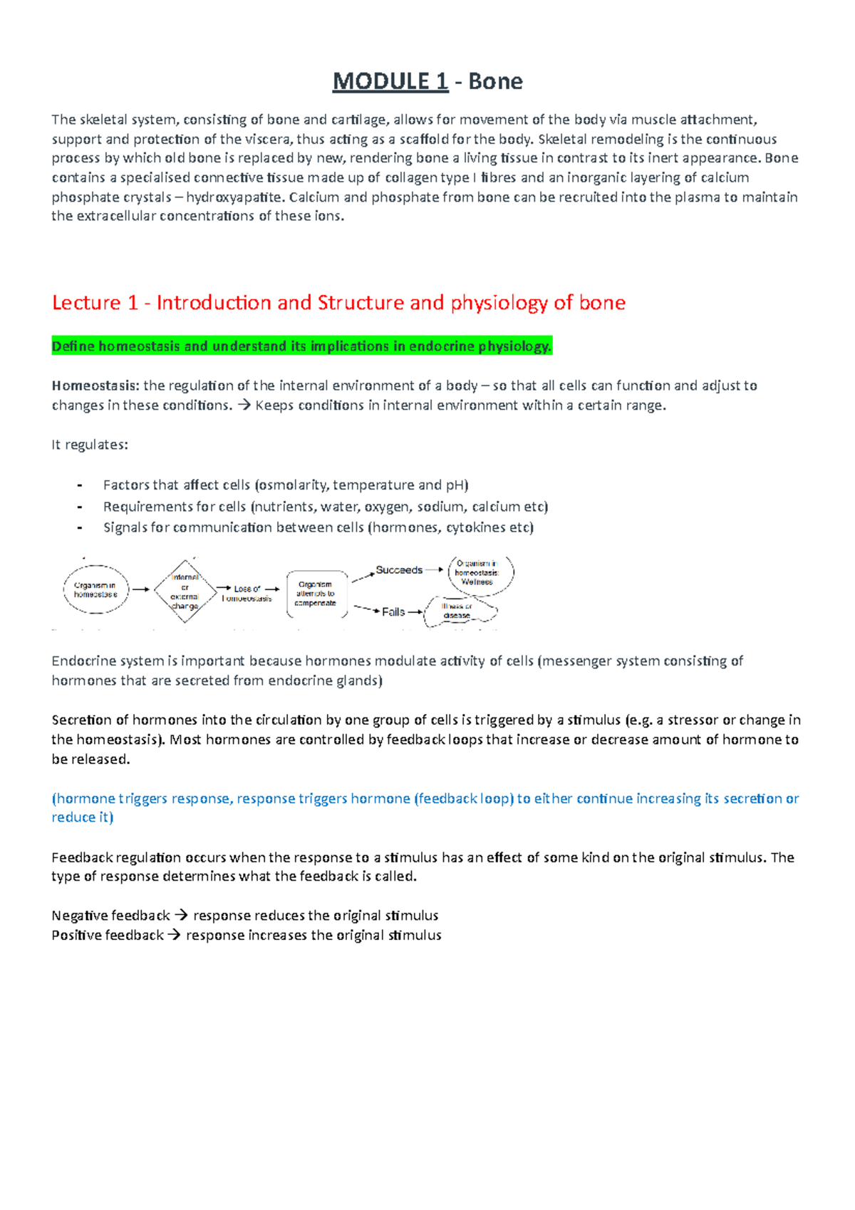 PHSI2007 Final Notes - MODULE 1 - Bone The skeletal system, consisting ...