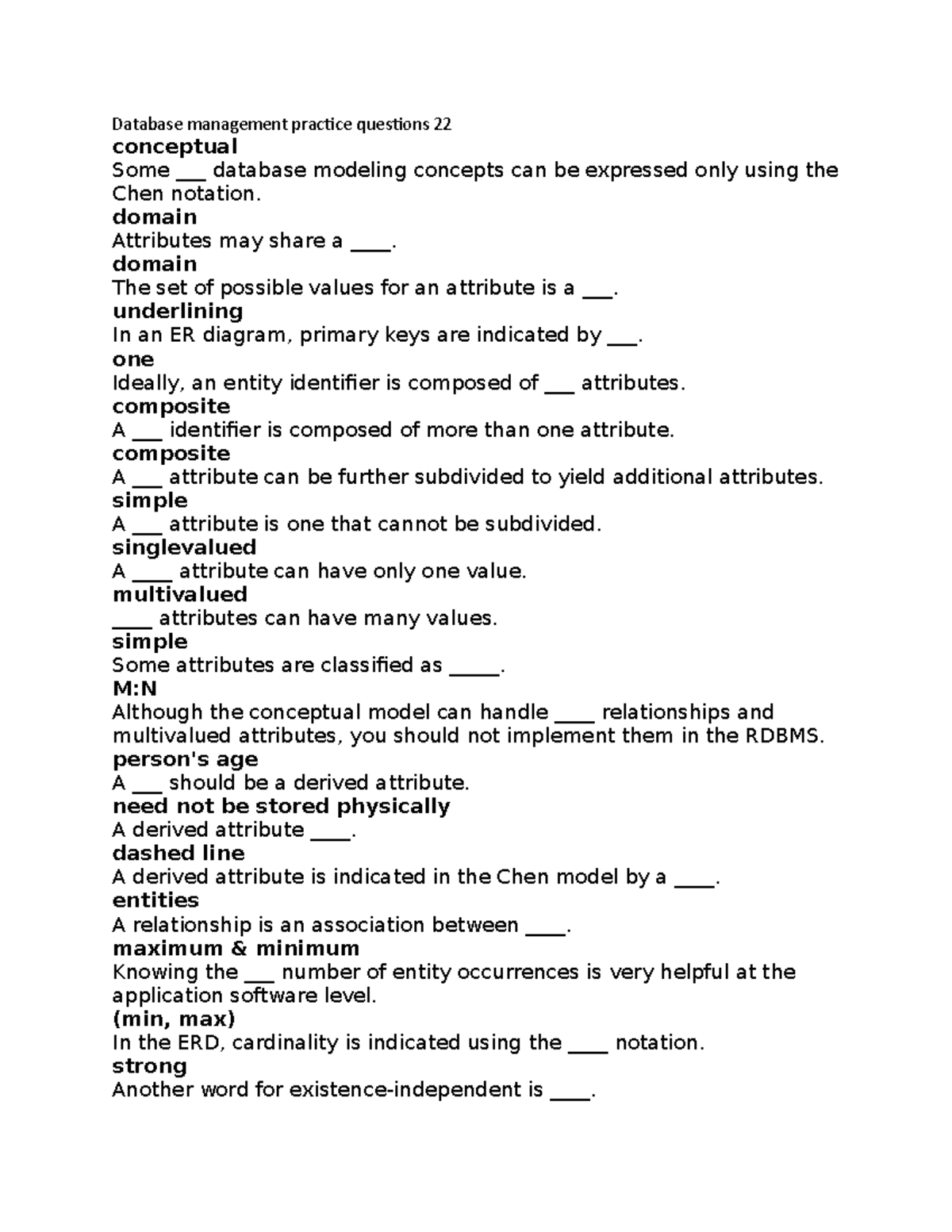 Database Management Practice Questions 22 Domain Attributes May Share A Domain The Set