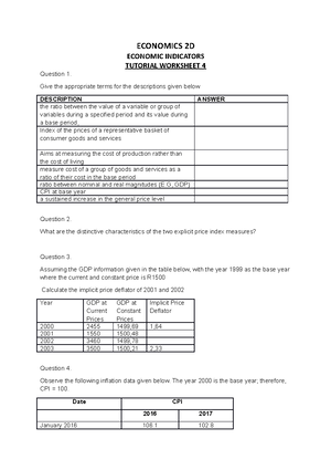 Economics 2D Tutorial 1 2023 - ECONOMICS 2D ECONOMIC INDICATORS TUTORIAL WORKSHEET 1 Question 1 ...