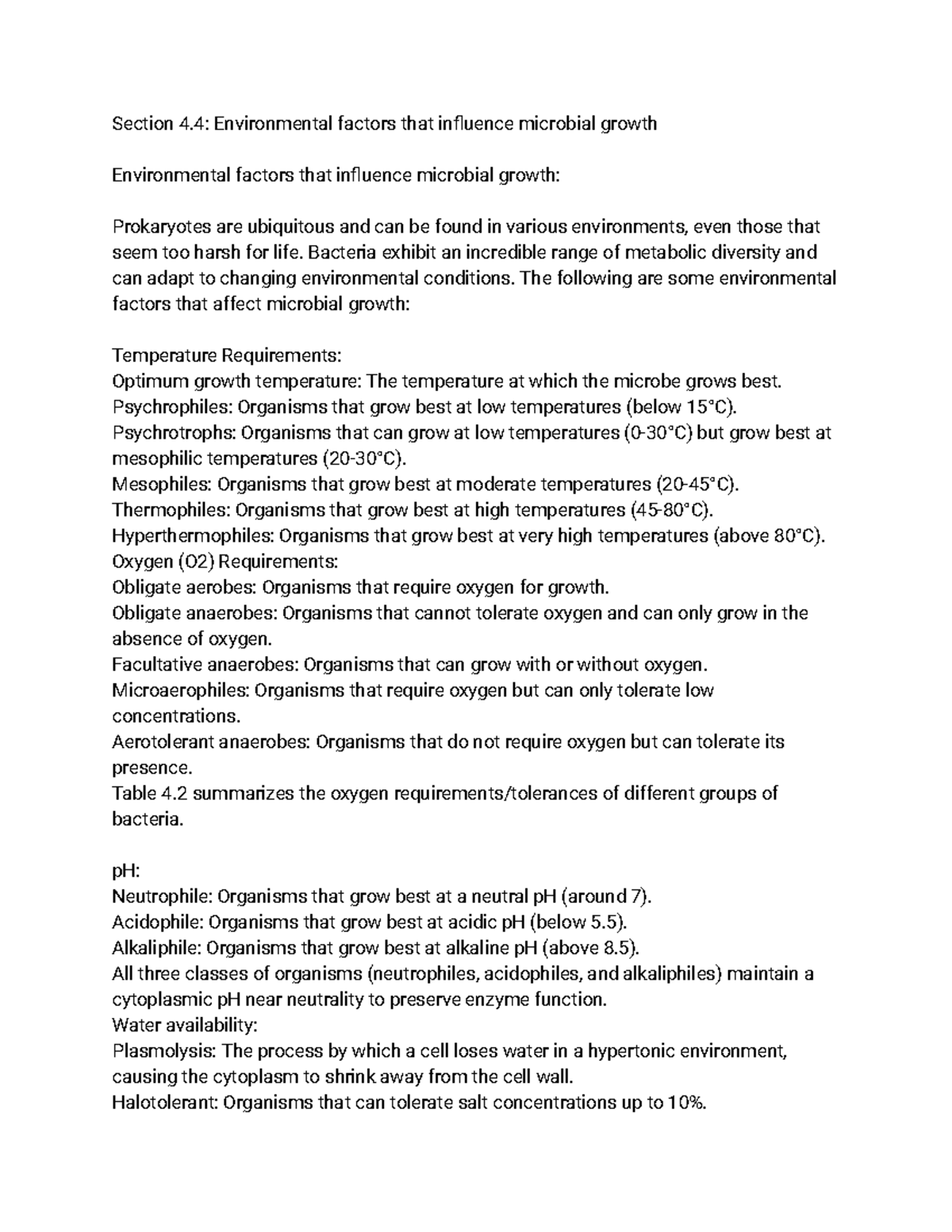 Section 4.4 Environmental factors that influence microbial growth ...