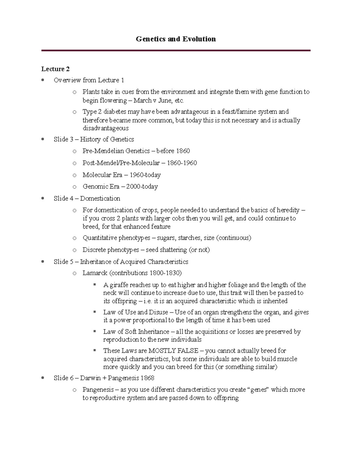 Genetics And Evolution Lecture Notes Genetics And Evolution Lecture 2 Overview From Lecture 1