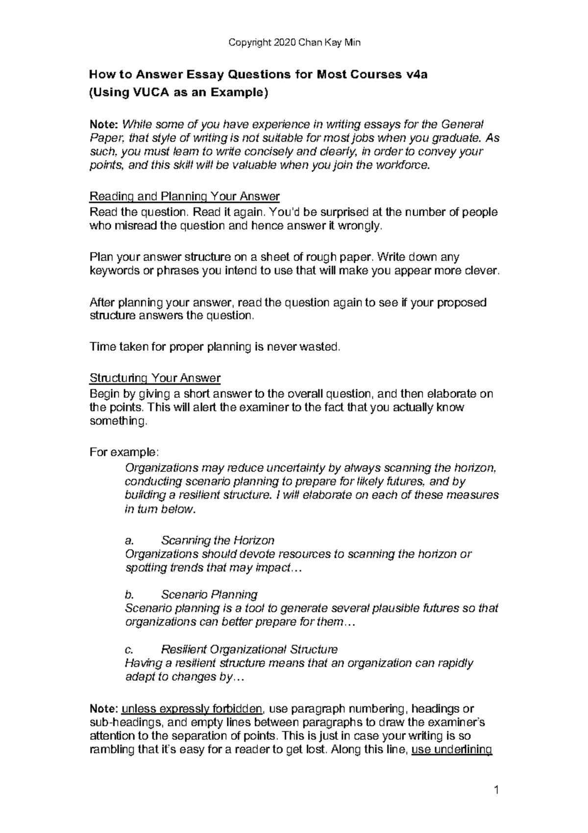 How to Answer Essay Questions v4a - Copyright 2020 Chan Kay Min How to ...