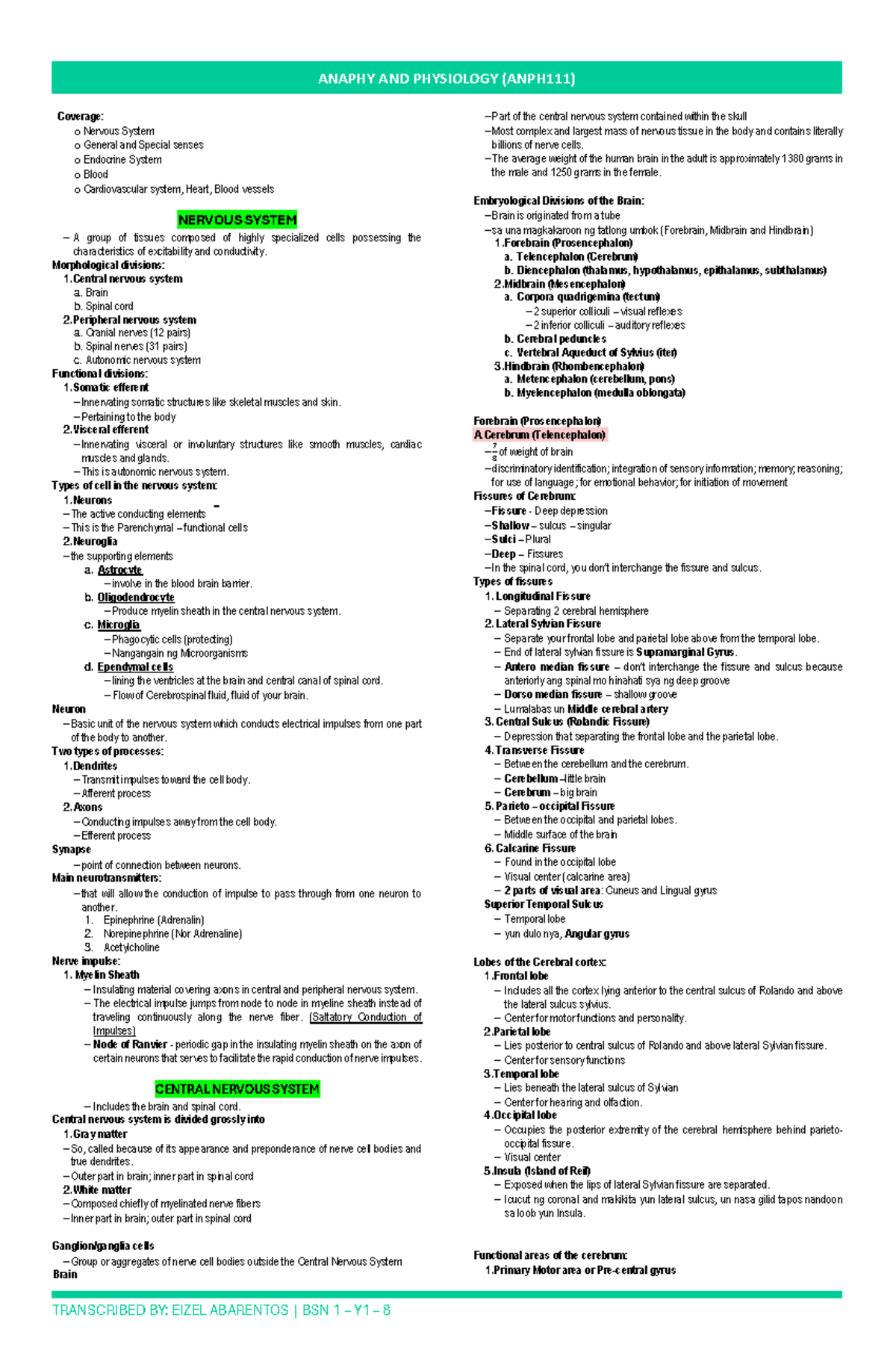 ANPH111- Reviewer - n/a - Anatomy and Physiology - OLFU - Studocu