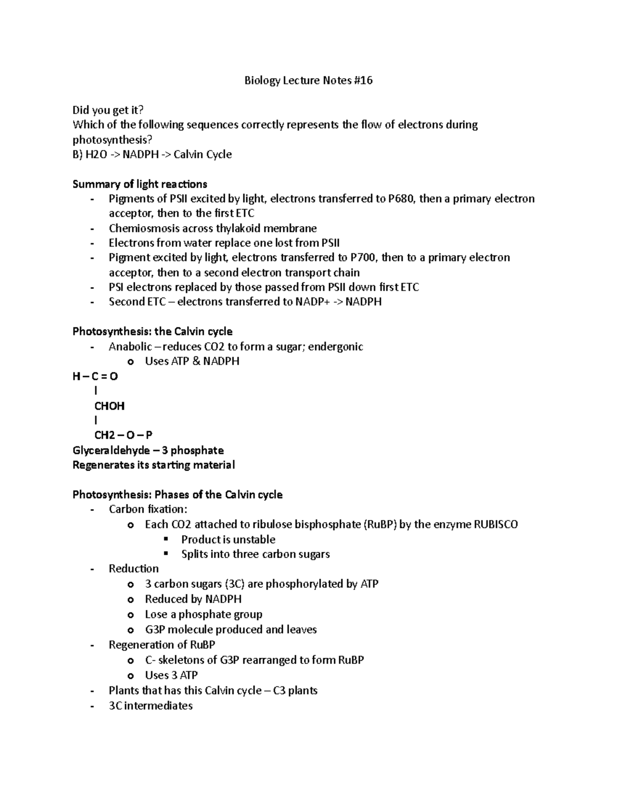Biology 1020 Lecture Notes 16 - Biology Lecture Notes # Did you get it ...