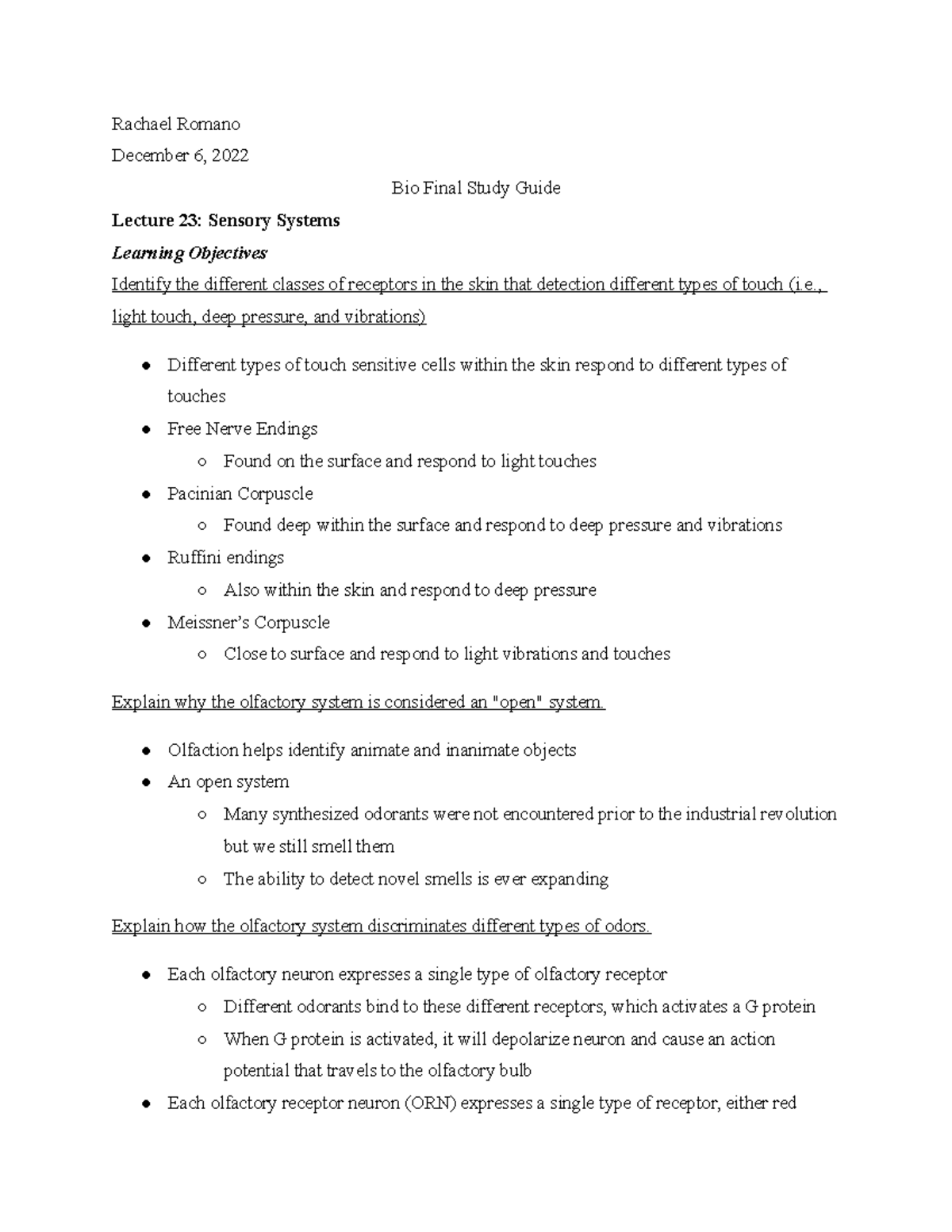 Bio Final Exam Study Guide - Rachael Romano December 6, 2022 Bio Final ...