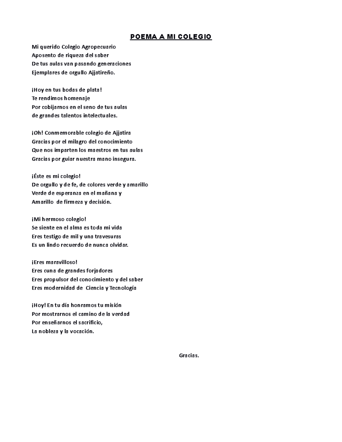 Aniversario de mi colegio - POEMA A MI COLEGIO Mi querido Colegio ...