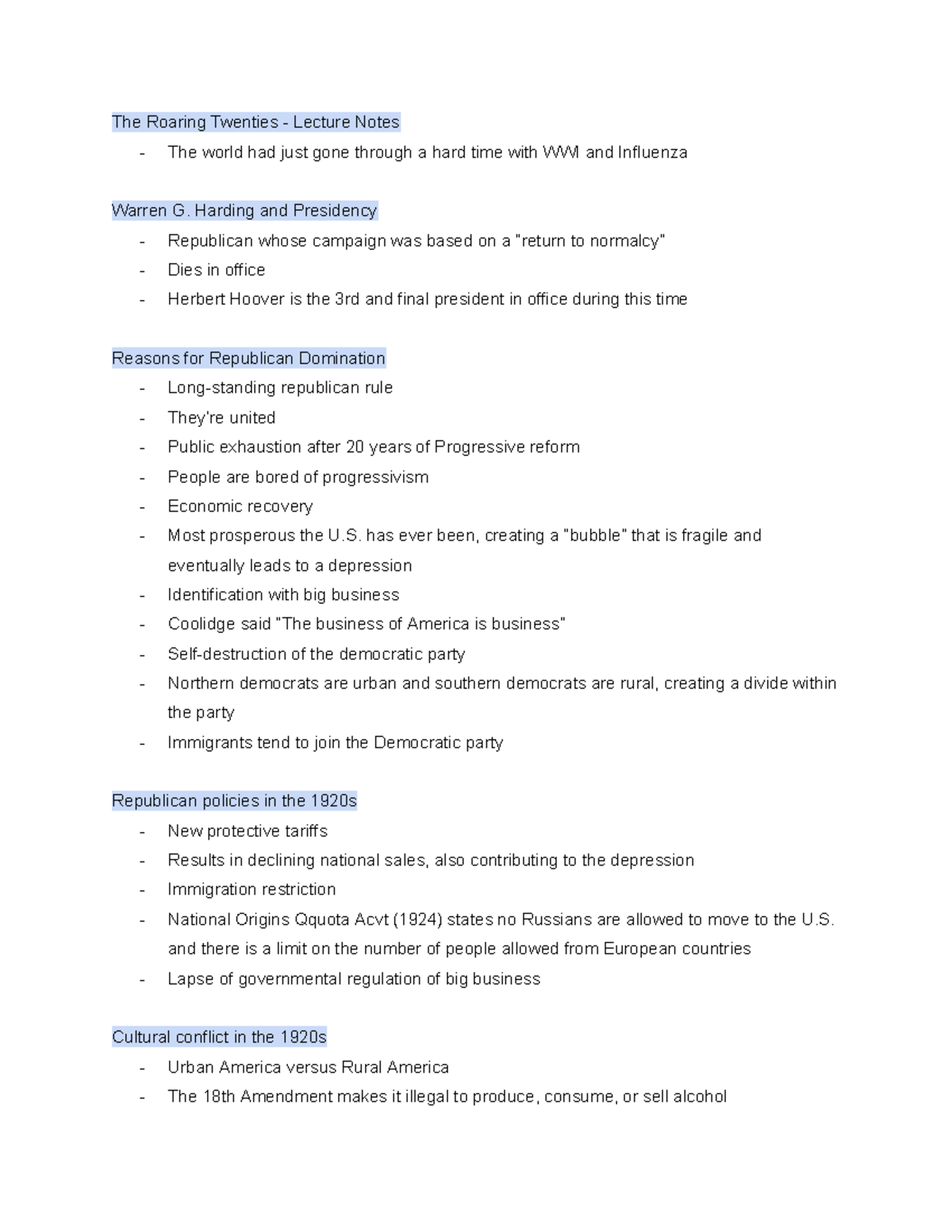 The Roaring Twenties - Harding and Presidency - Republican whose ...