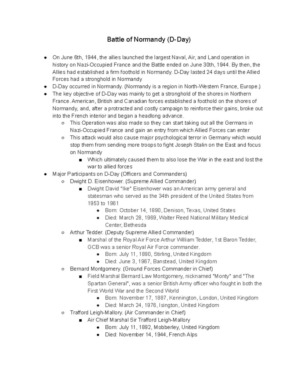 World War WWII - Lecture notes on WWII - Battle of Normandy (D-Day) On ...