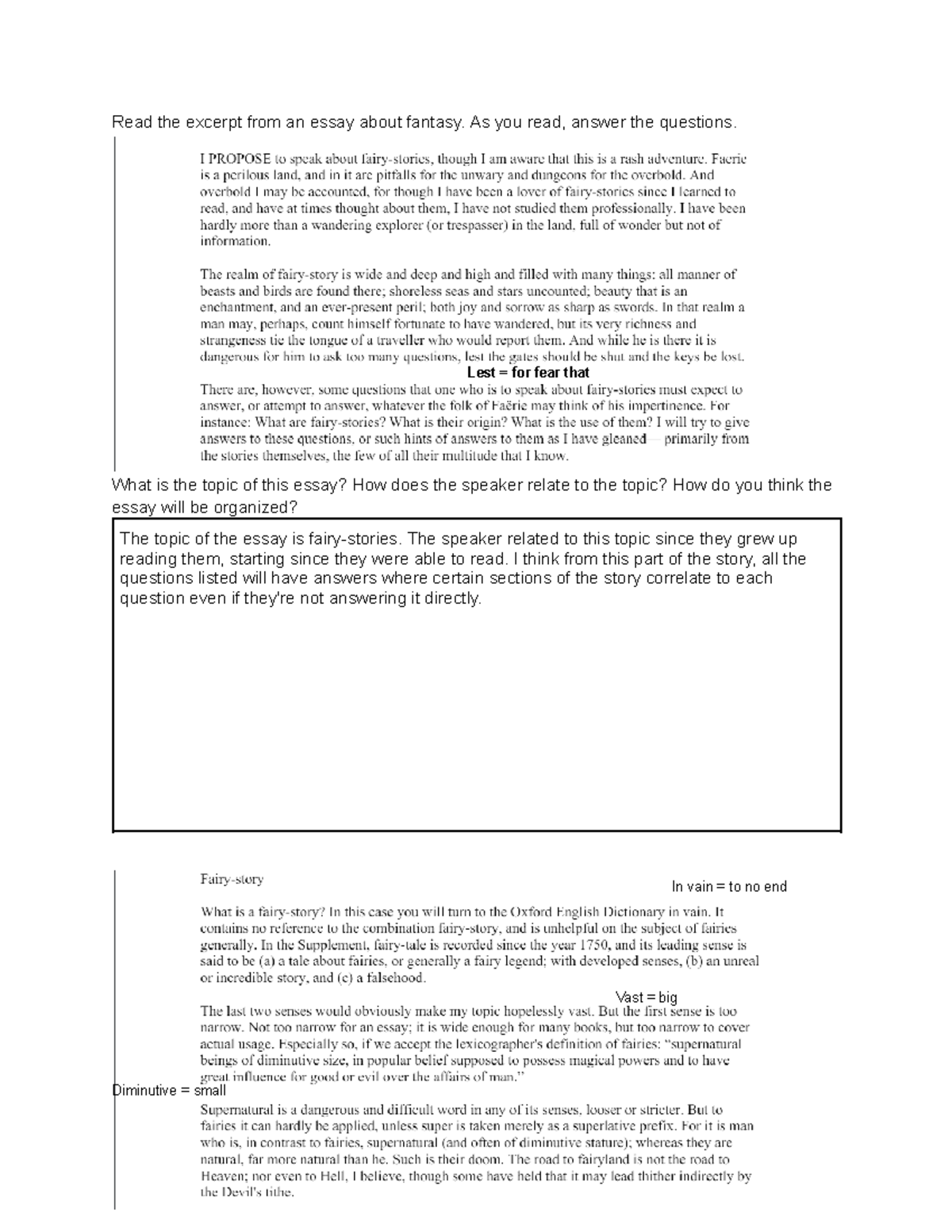 The function of fantasy - Read the excerpt from an essay about fantasy ...