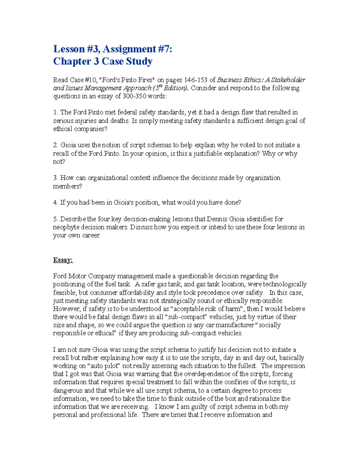 Lesson 3 Assignment 7 - COURSEWORK - Lesson #3, Assignment #7: Chapter ...
