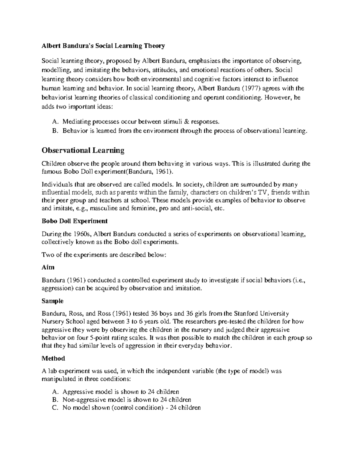 Albert Bandura Social learning - Social learning theory considers how ...