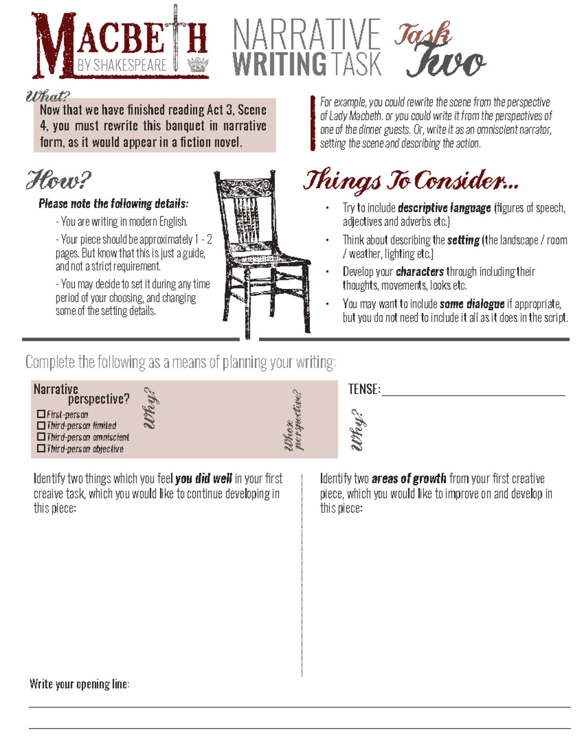 3 Second Creative Assignment - acbe h M BY SHAKESPEARE | | | NARRATIVE ...