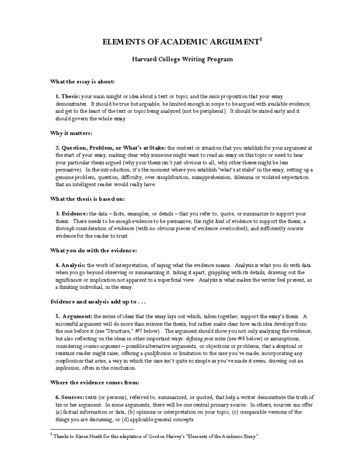 Harvard College Writing Program, Elements of Academic Argument ...