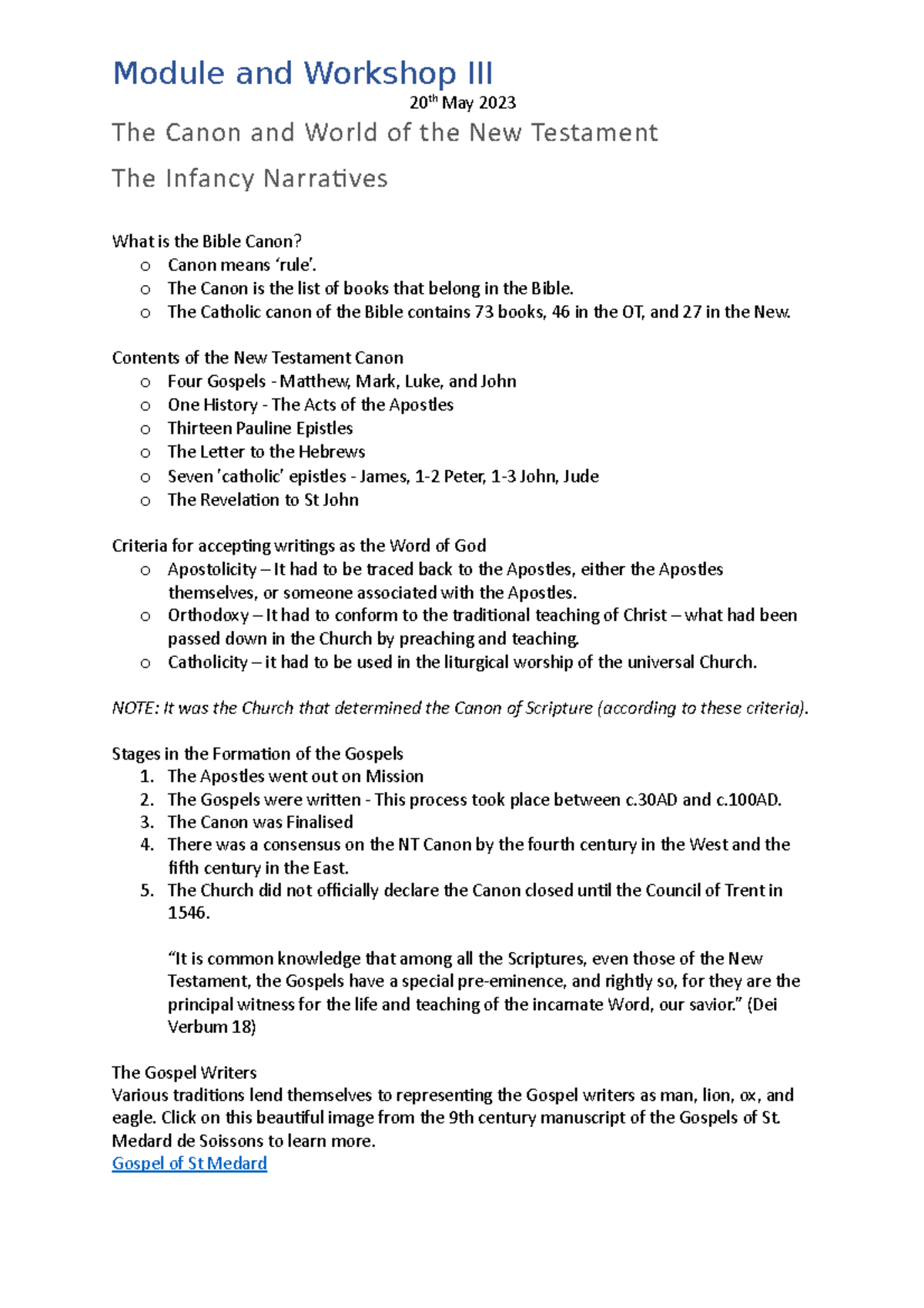 Module 3-New Testament - Module and Workshop III 20 th May 2023 The ...