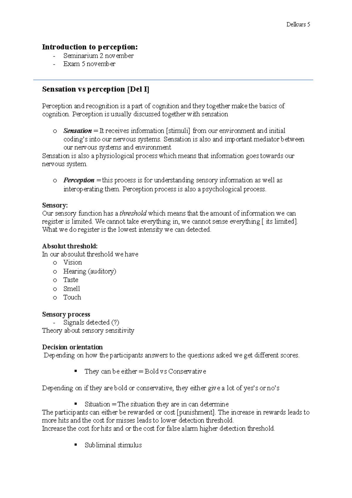 Introduction to perception - Introduction to perception: Seminarium 2 ...