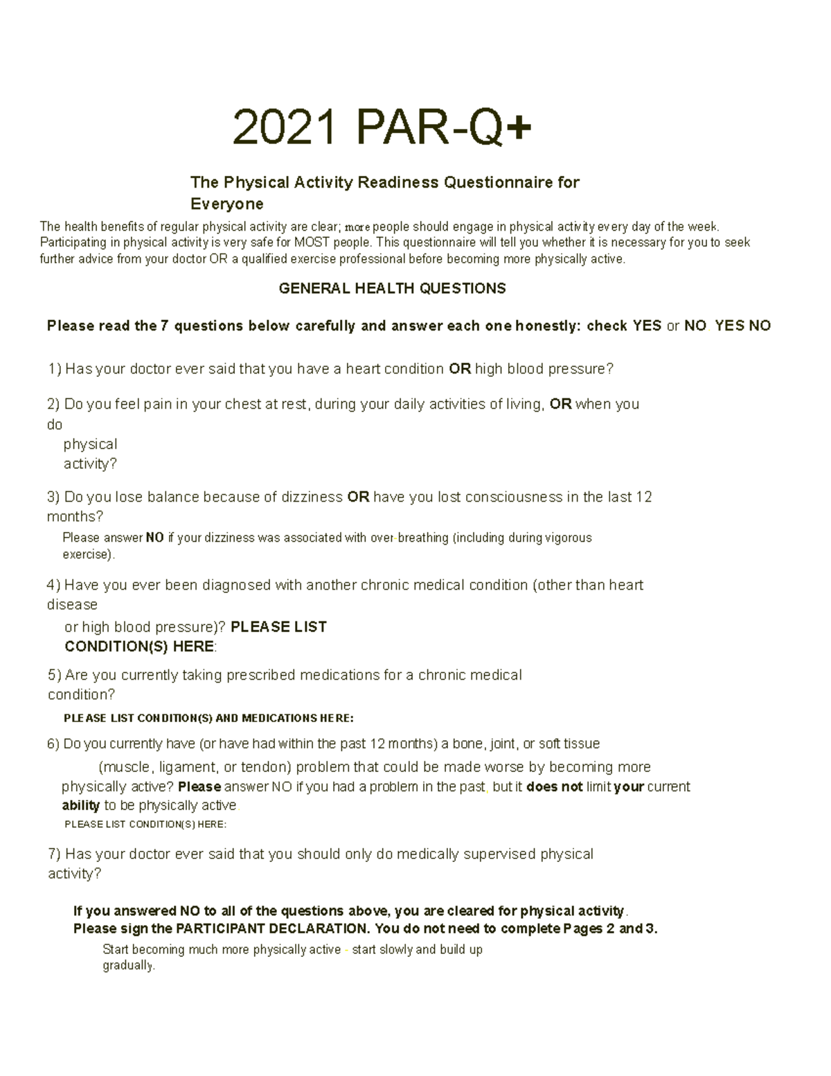 Par Q Plus Form -Jan 2021 - 2021 PAR-Q+ ####### The Physical Activity ...