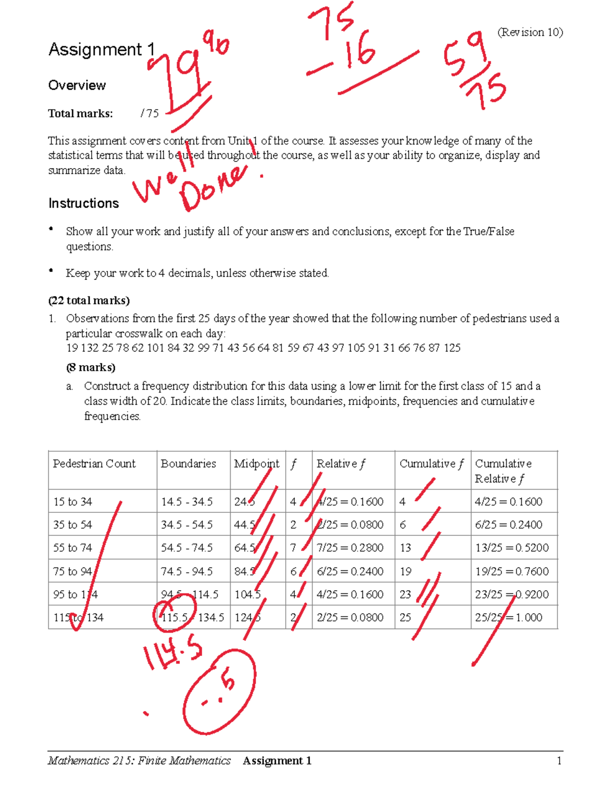 MATH215 Assignment 1 graded with errors - Assignment 1 Overview Total ...