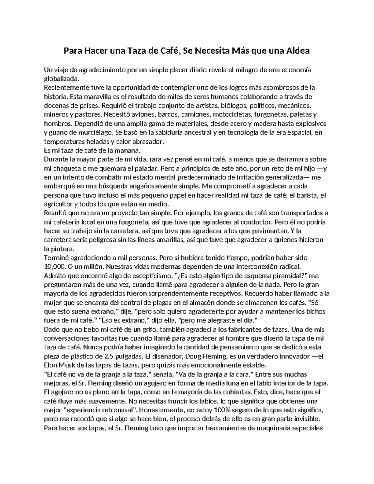 Caso 7 tasa de cafe - Para el desarrollo del caso - Para Hacer una Taza ...