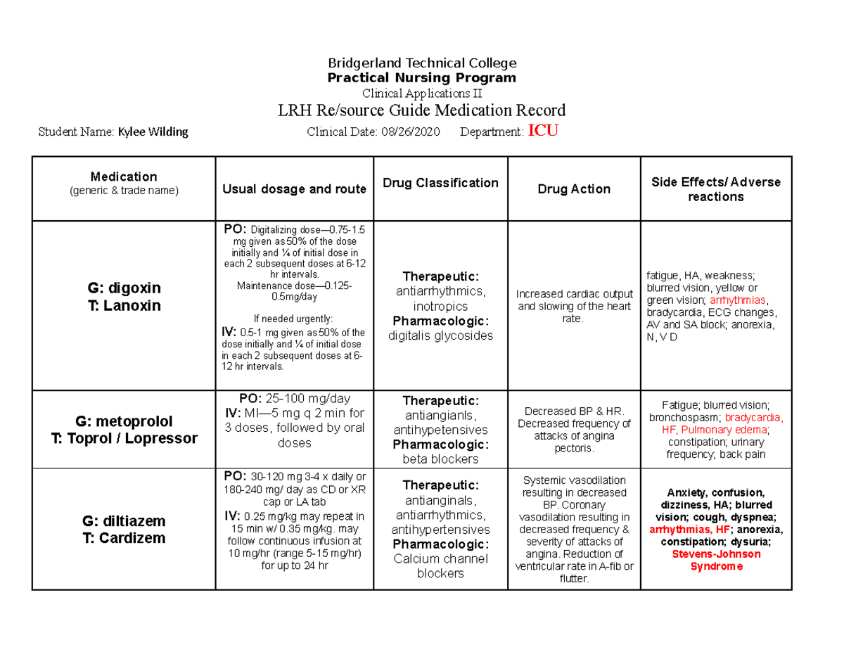 Clinical Meds ICU - medications - Bridgerland Technical College ...