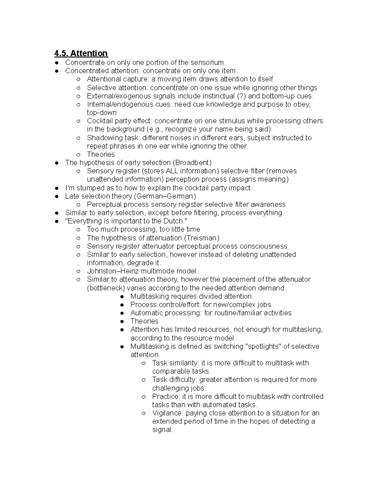Attention - notes - 4. Attention Concentrate on only one portion of the ...