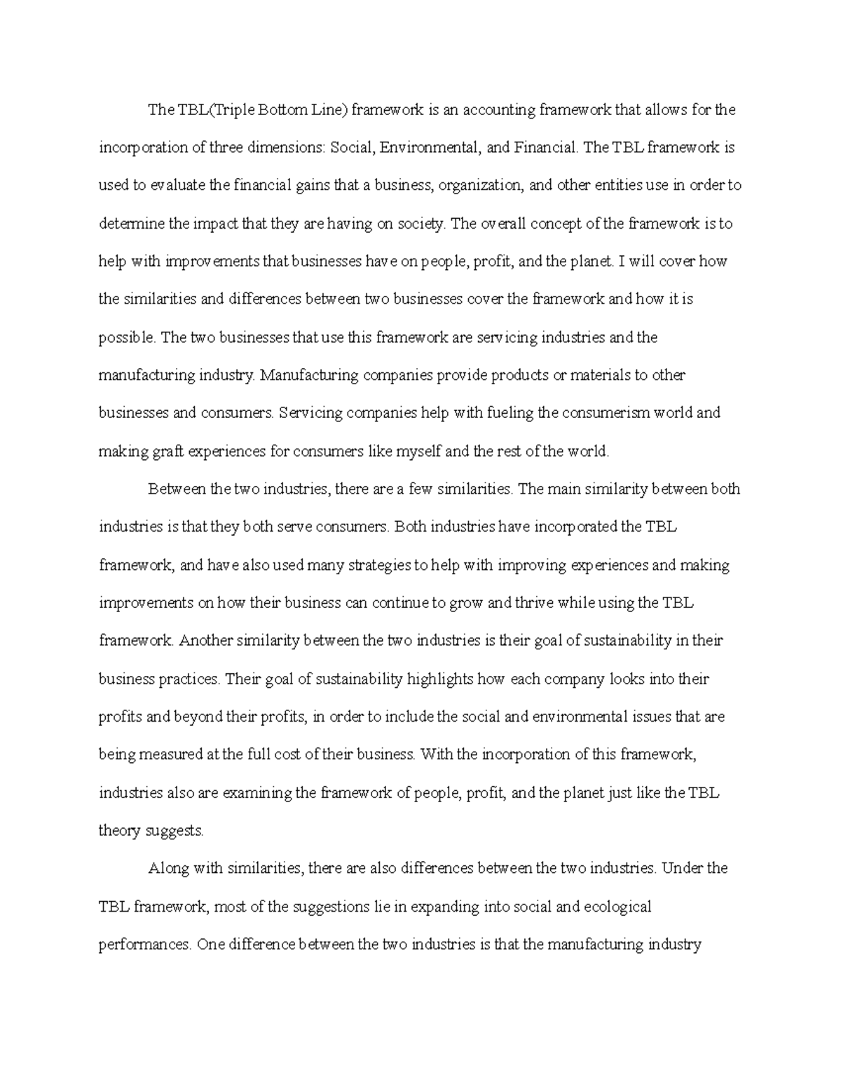 QSO 321 1-3 Triple Bottom Line - The TBL(Triple Bottom Line) framework ...