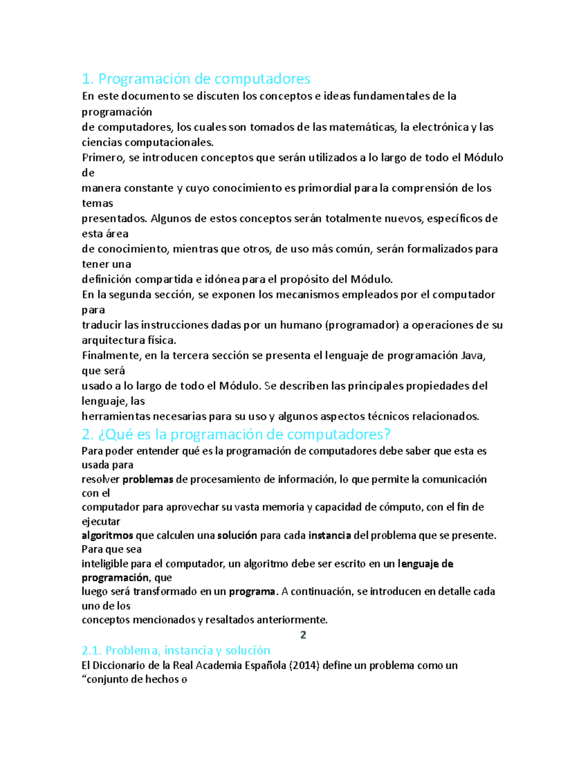 Programación de computadores - 1. Programación de computadores En este documento se discuten los ...