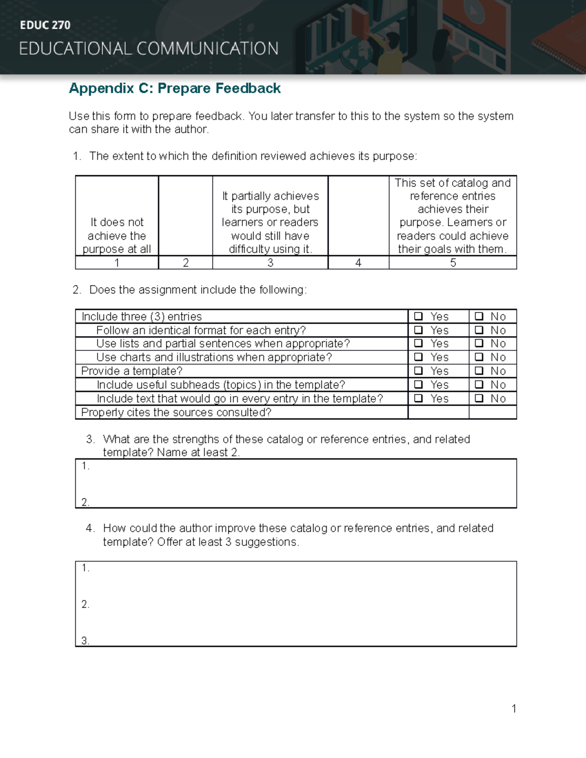 Blank References Assignment Appendix C Appendix C Prepare Feedback Use This Form To Prepare