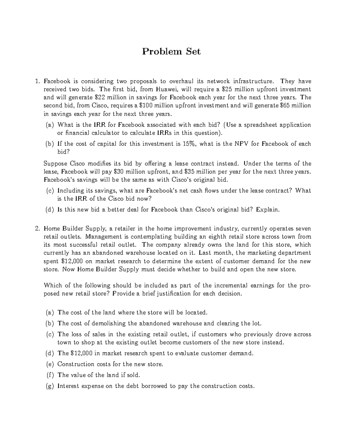FN2191_1.1 Investment Decisions problem set questions - Problem Set ...