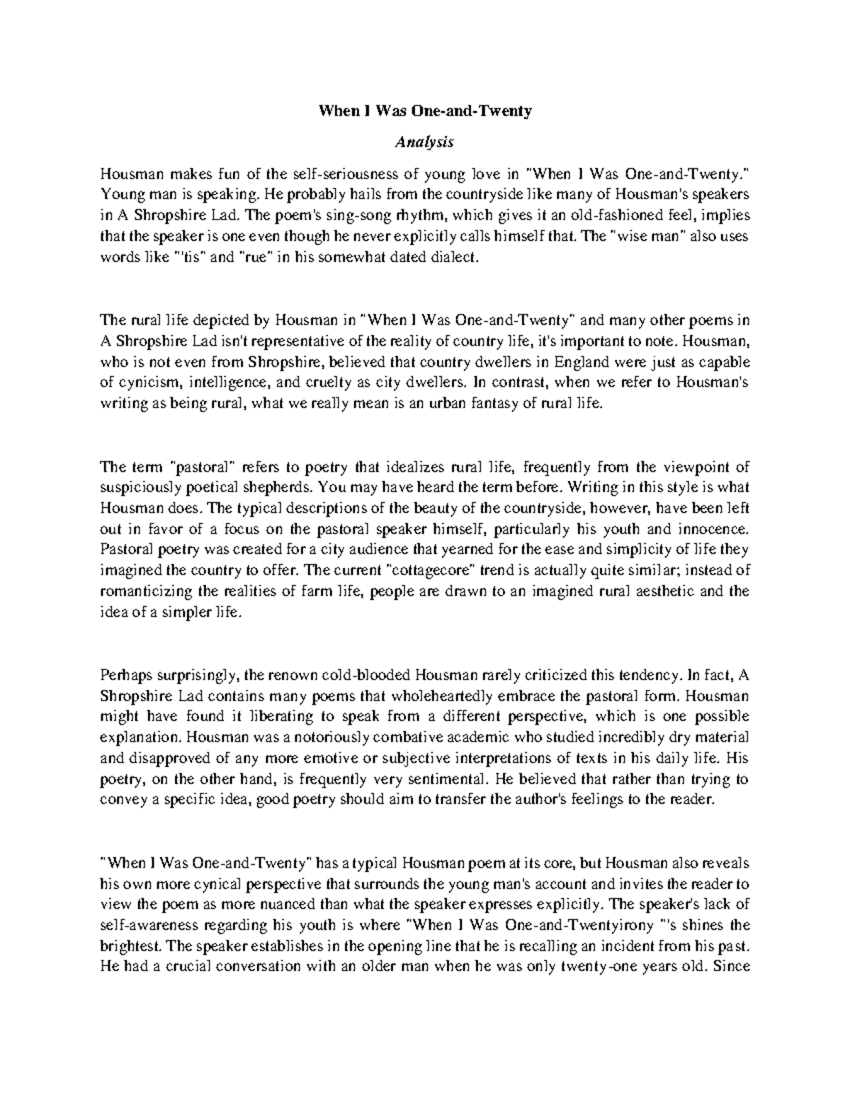 When I Was One and Twenty - Analysis - When I Was One-and-Twenty ...