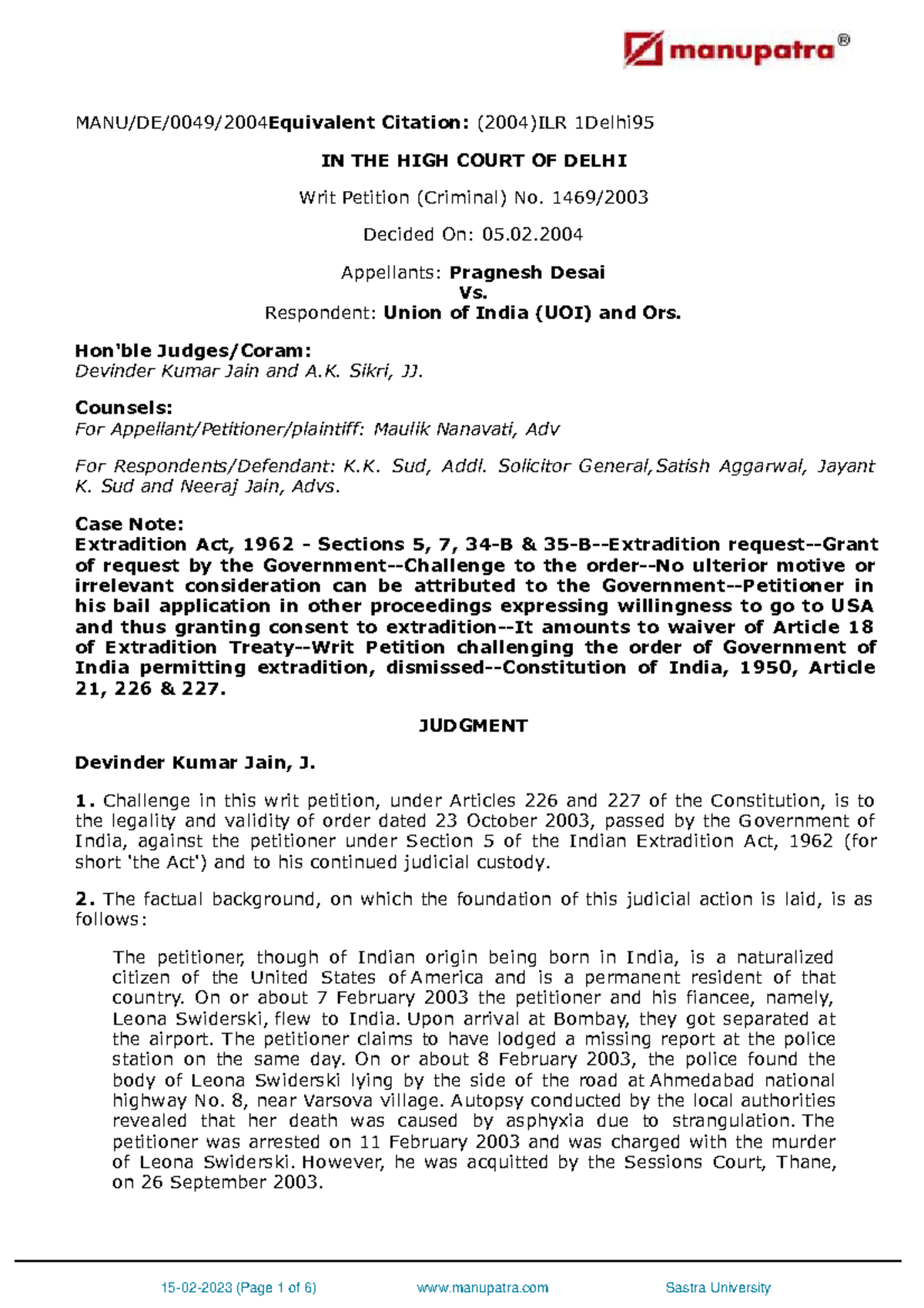 Pragnesh Desai vs Union of India UOI and Ors 0502D040049 COM115039 ...