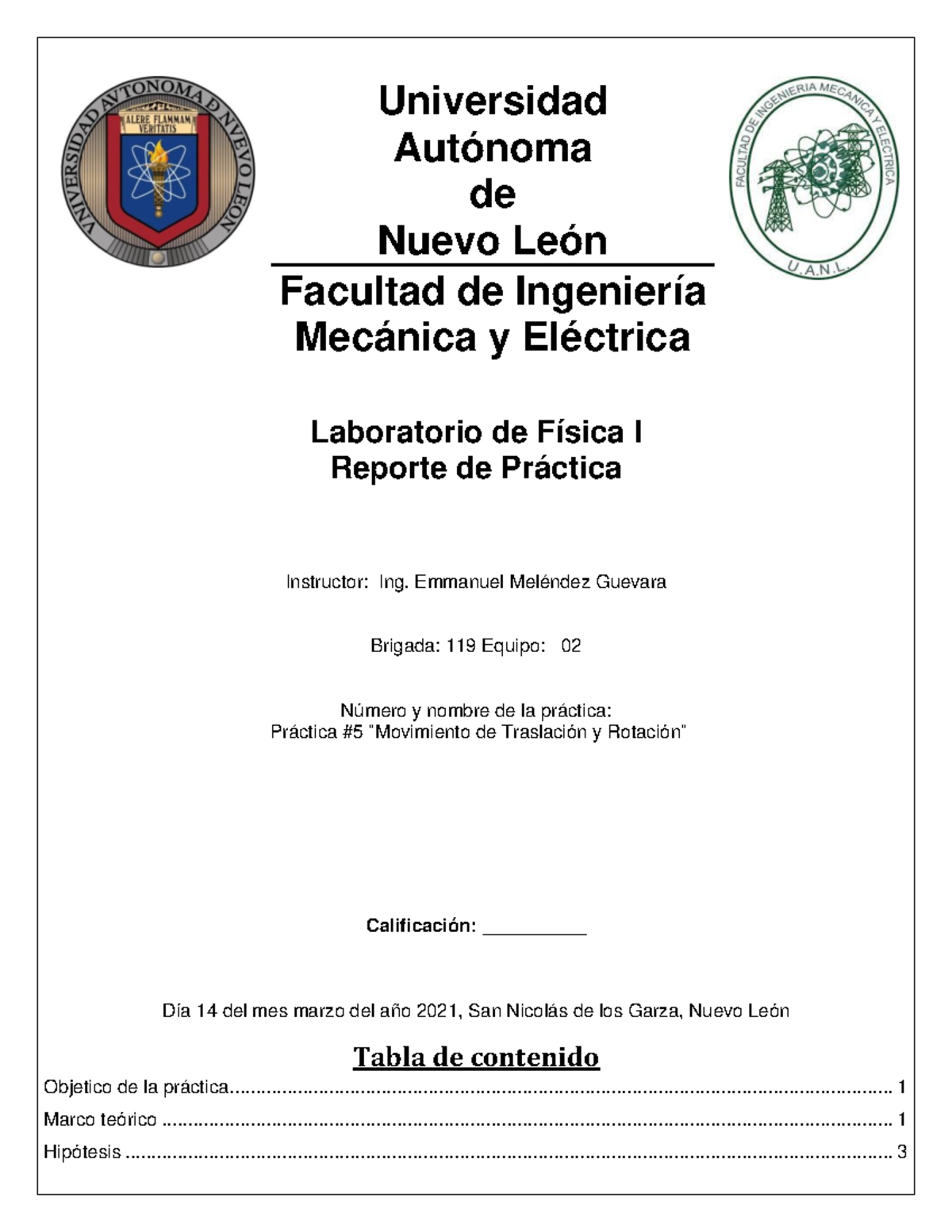 Practica #5 Movimiento de Traslacion y Rotacion - Universidad Autónoma ...