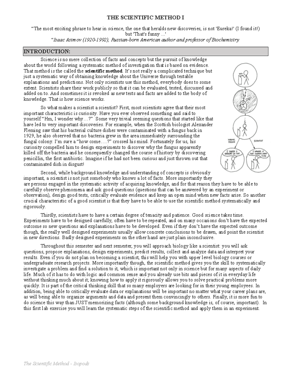 The Scientific Method - THE SCIENTIFIC METHOD I “The most exciting ...