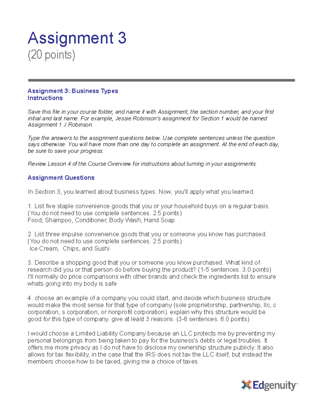 Untitled - A guide to the given assignment - Assignment 3 (20 points) Assignment 3: Business ...