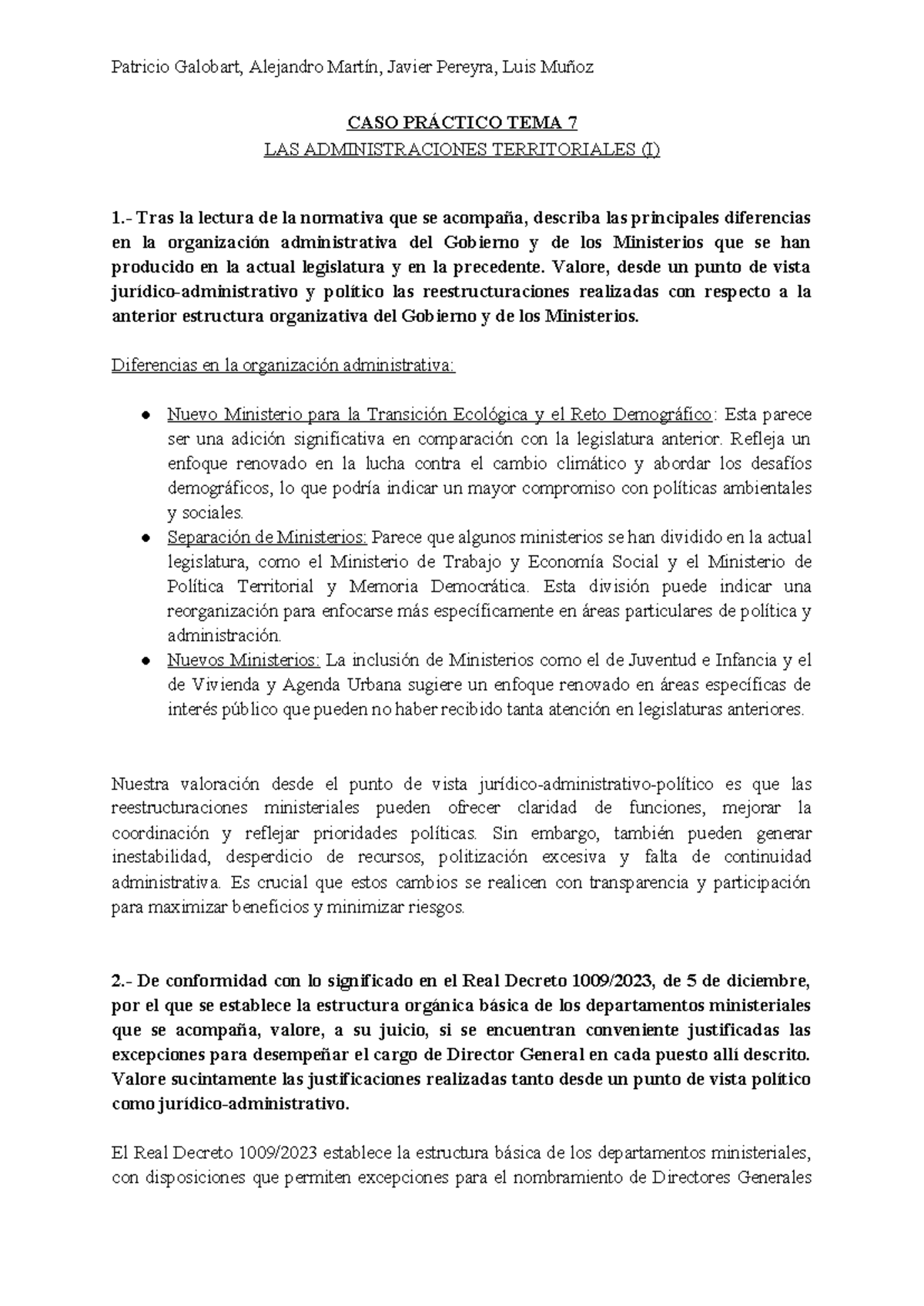 Práctica tema 7 Admin - practica - CASO PRÁCTICO TEMA 7 LAS ADMINISTRACIONES TERRITORIALES (I) 1 ...