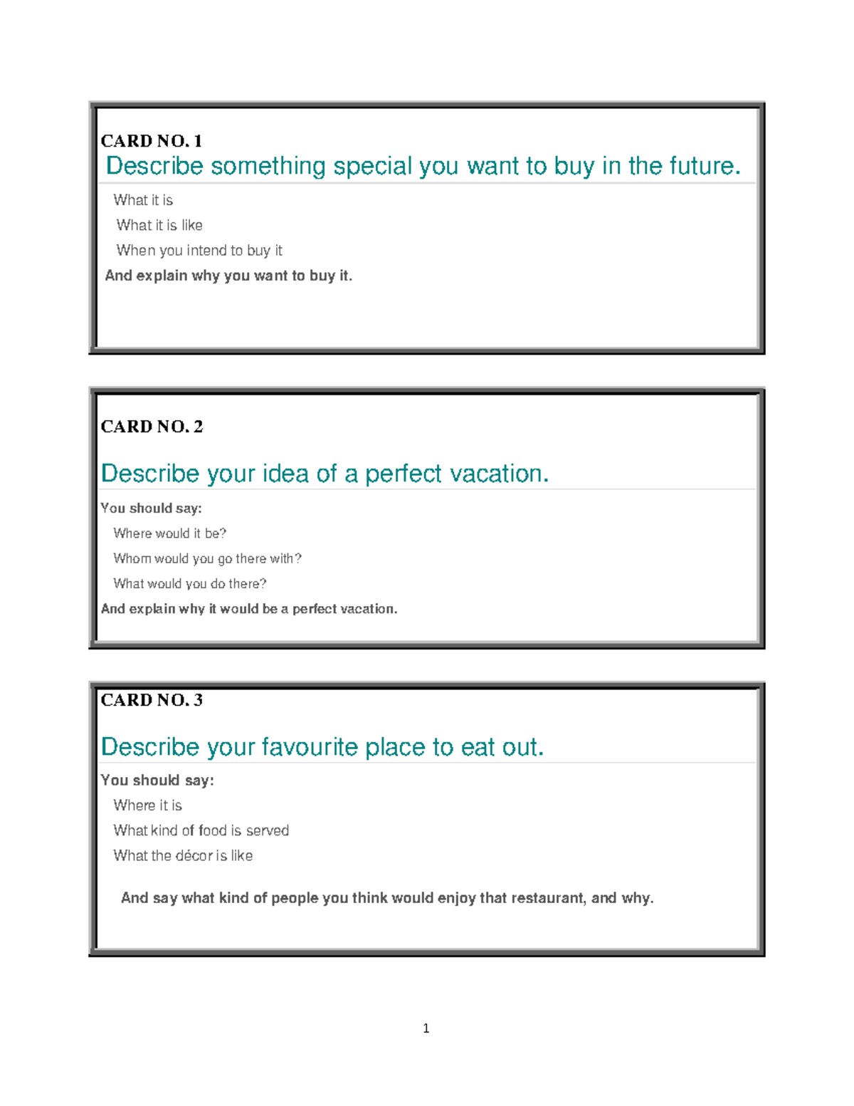 Speaking card B1 - learning English commercial - Describe something ...