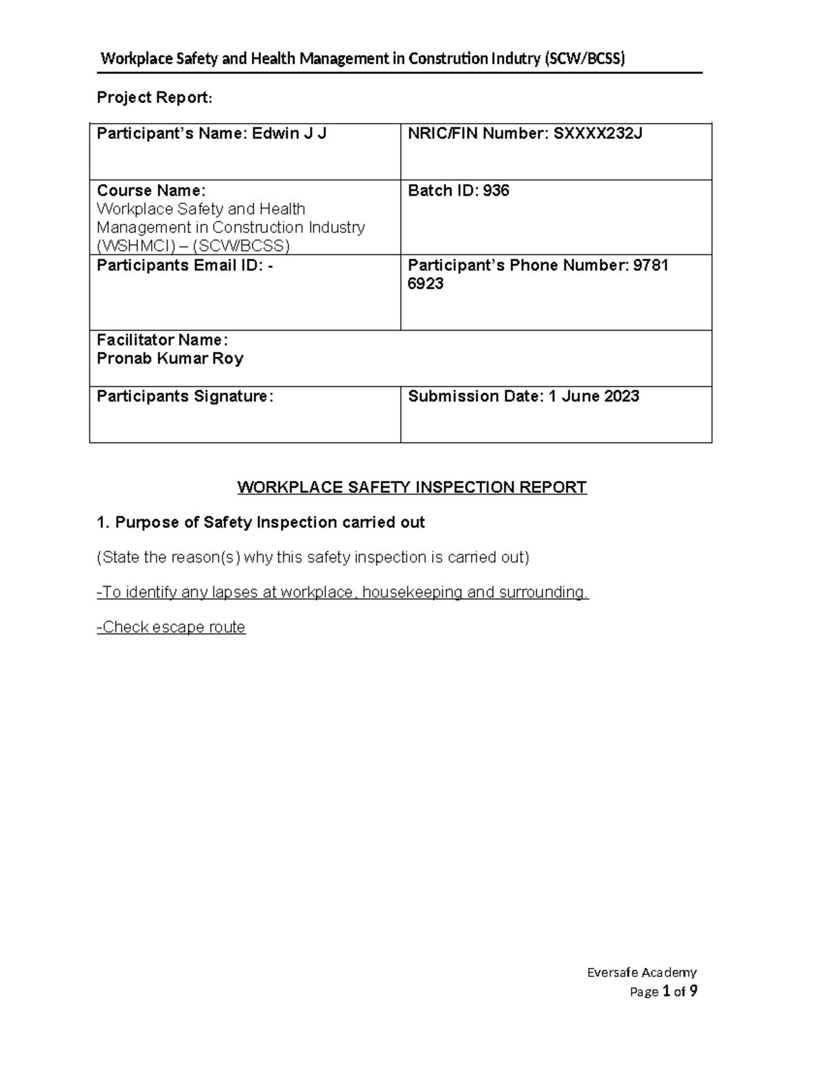 Edwin - This is solution of java code - Project Report: Participant’s ...