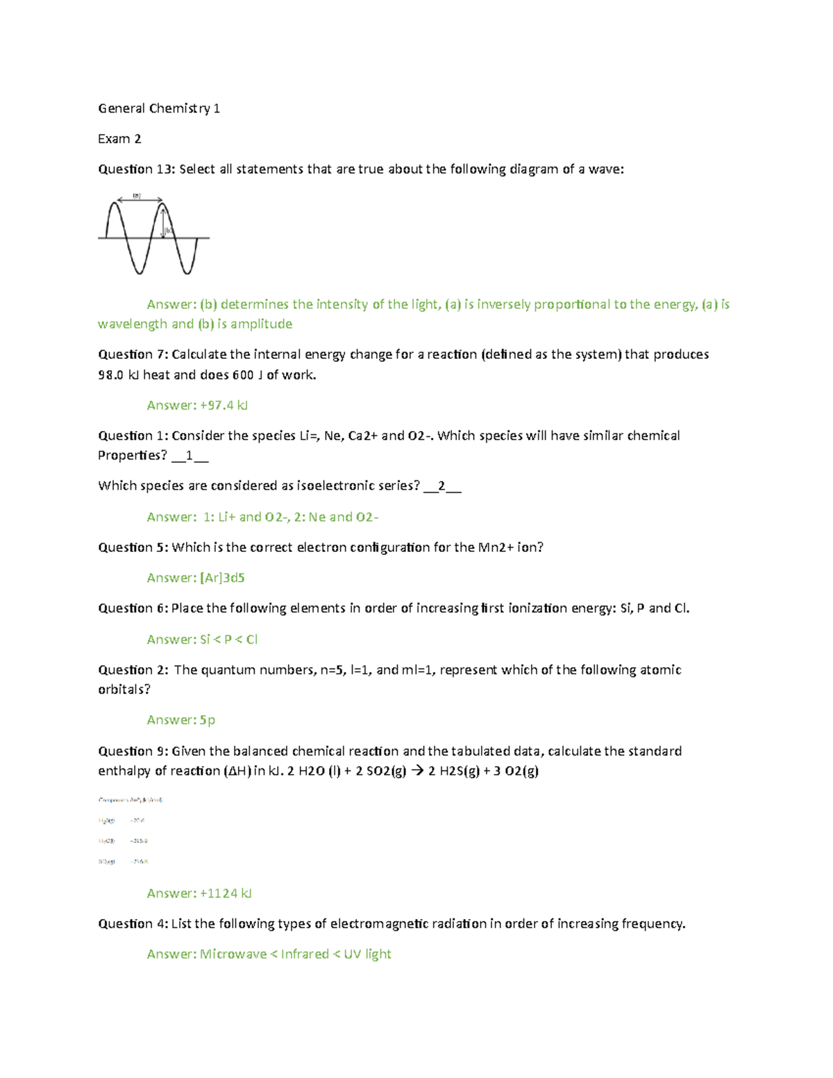 Exam 2 - General Chemistry - General Chemistry 1 Exam 2 Question 13 ...